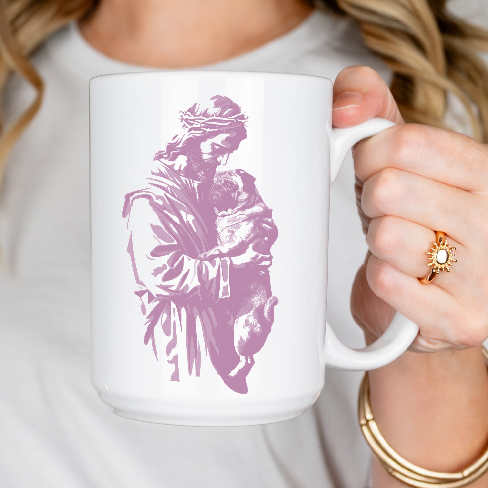 Cute and Funny Pug PNG Designs Jesus Hugging Pug, Christian Pug Art ...