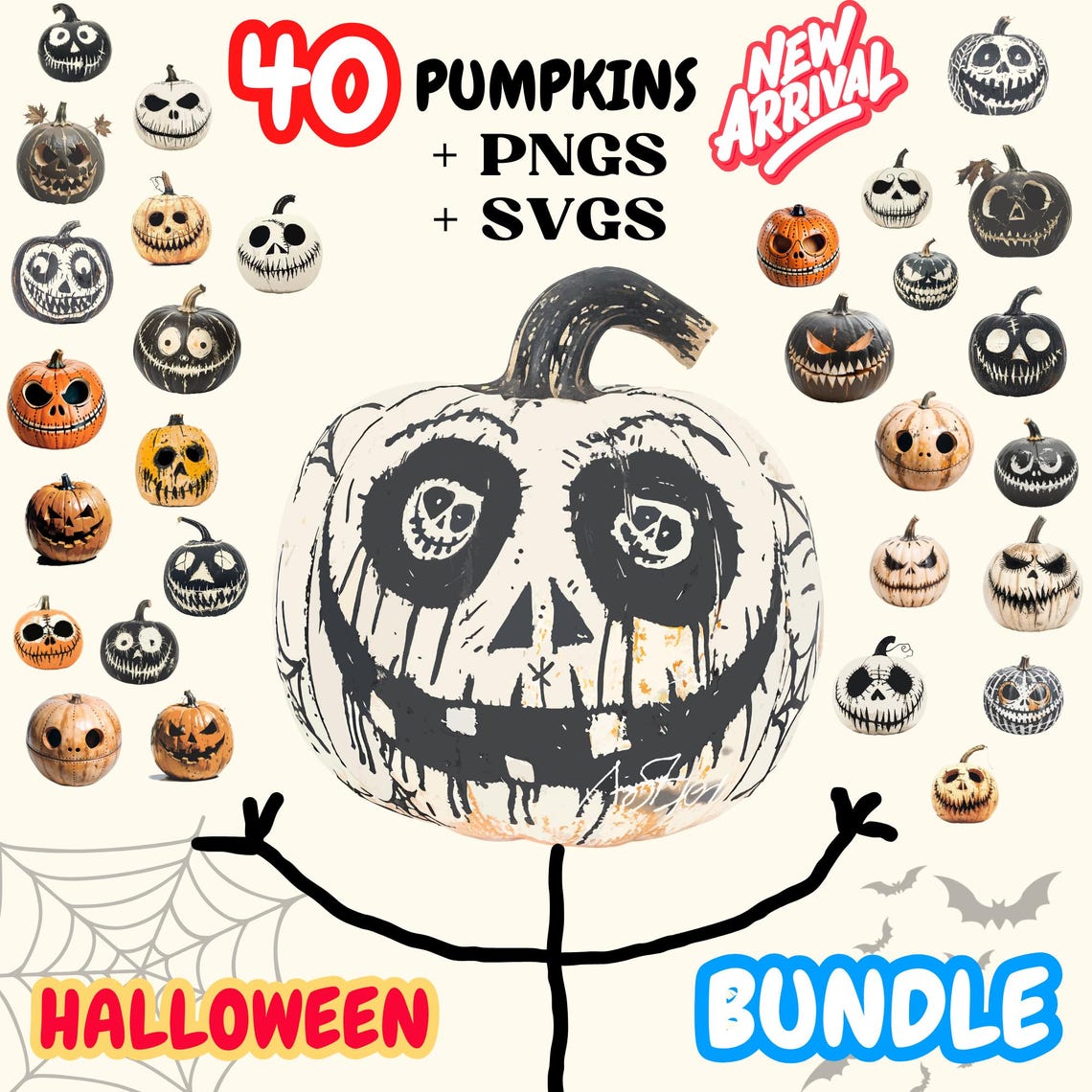 Spooky Halloween Pumpkins PNG Bundle, Carved Pumpkin SVG Files, Fall ...