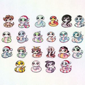 Kawaii Snake Bundle - Cute Cartoon Snakes in Japanese Style PNG Set ...
