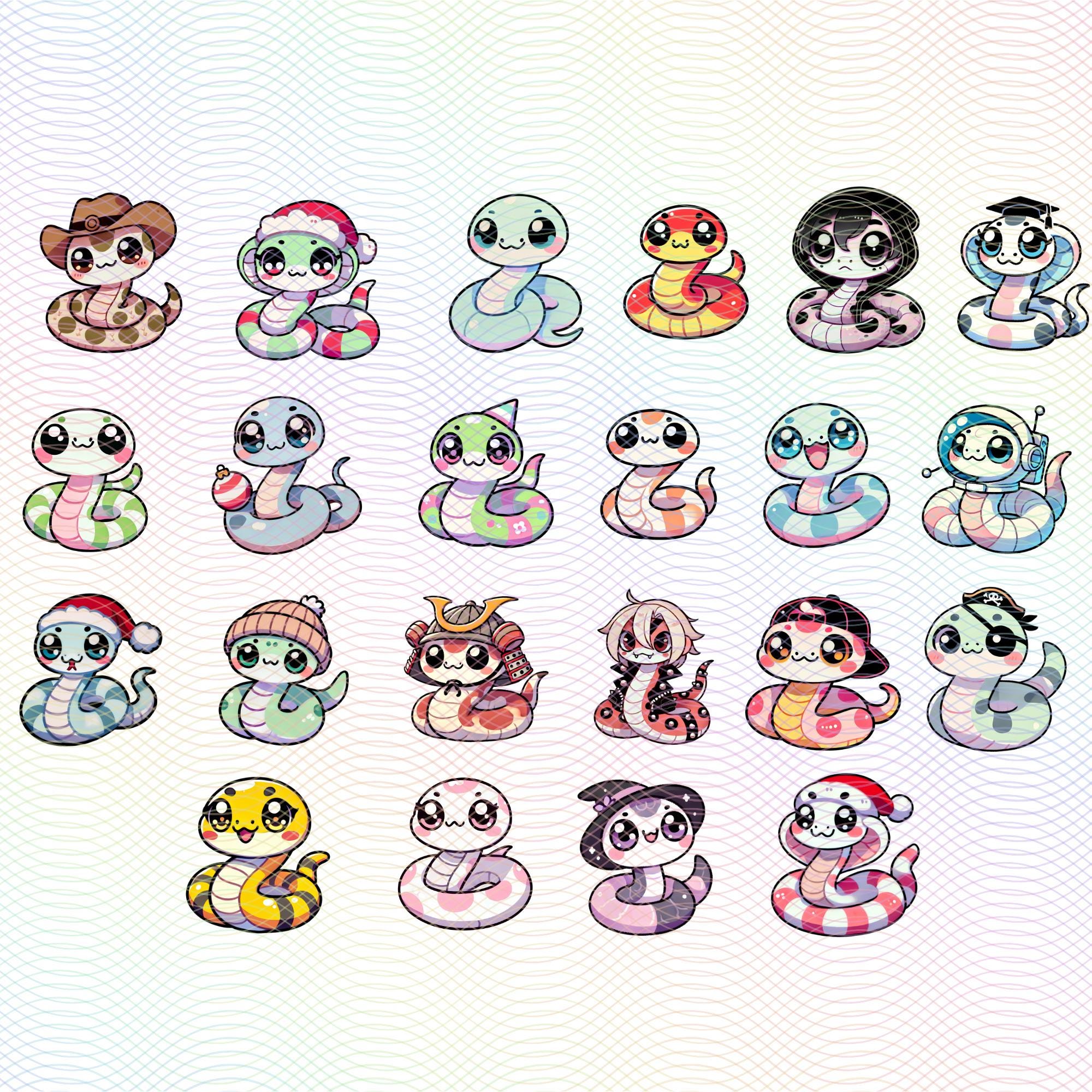 Kawaii Snake Bundle Cute Cartoon Snakes in Japanese Style PNG Set ...