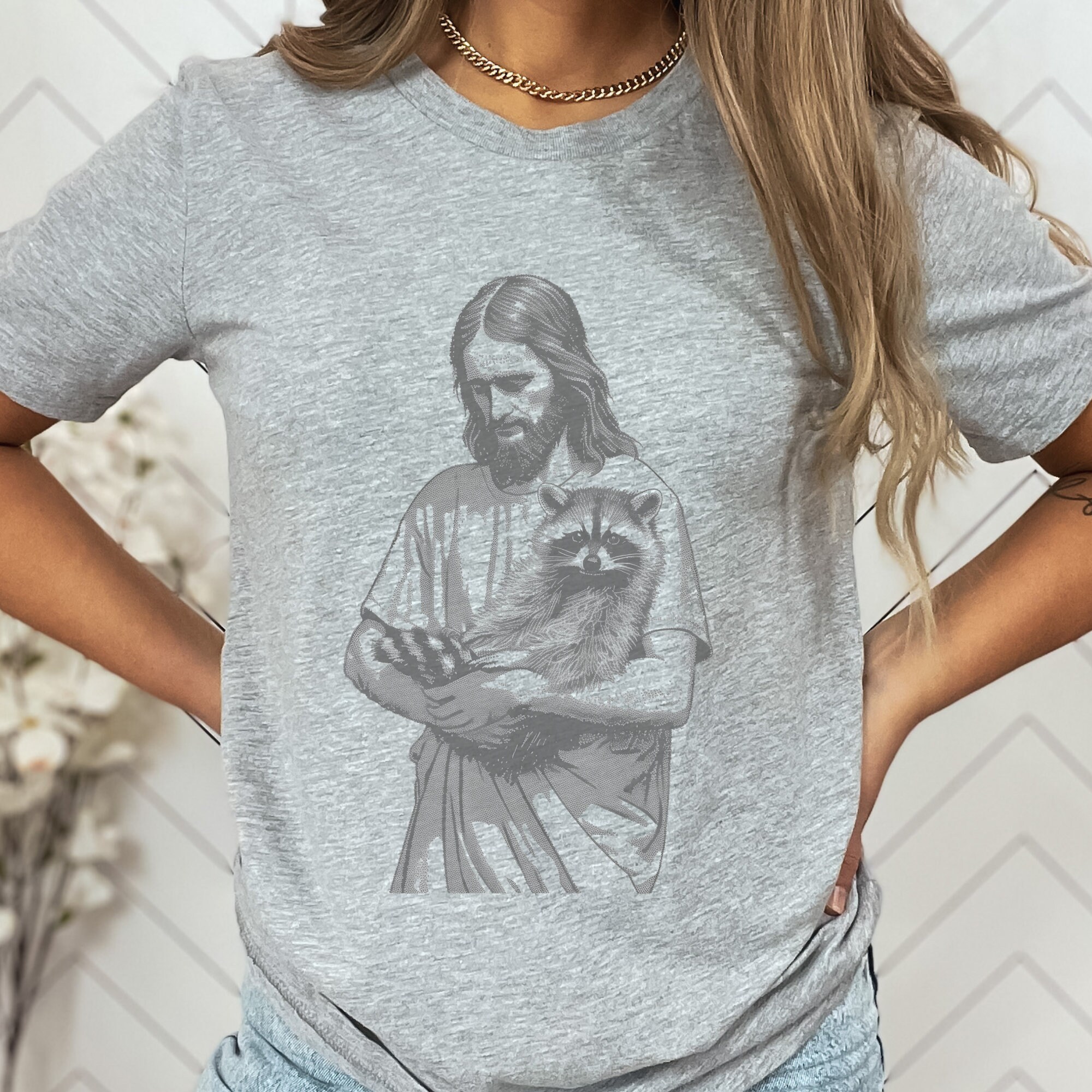 Jesus Holding Raccoon PNG, Raccoon and Jesus SVG, Design Racoon, Racoon ...
