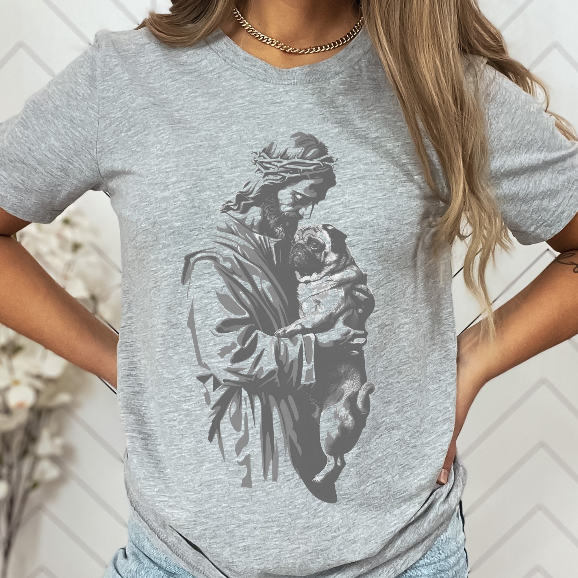 Cute and Funny Pug PNG Designs Jesus Hugging Pug, Christian Pug Art ...