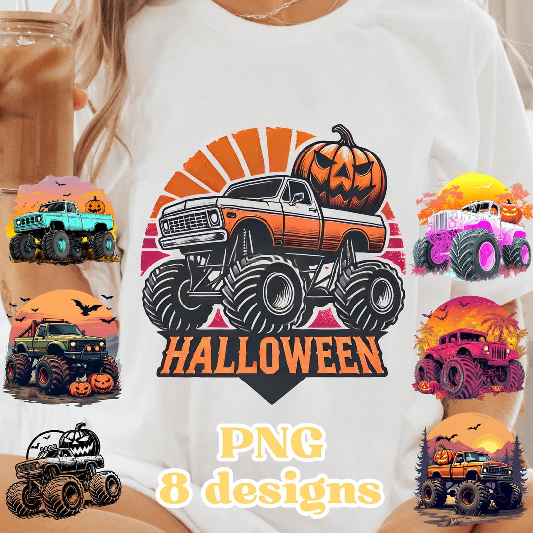 Halloween Monster Truck PNG Set: Big Trucks, Pumpkins & Bats Spooky ...