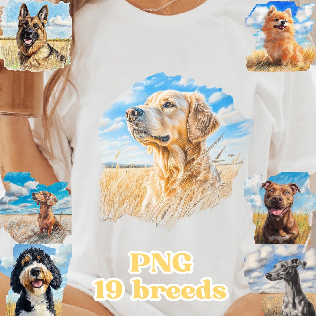 Watercolor Dog Breeds Bundle PNG, Oil Painting Dogs Designs Graphic ...