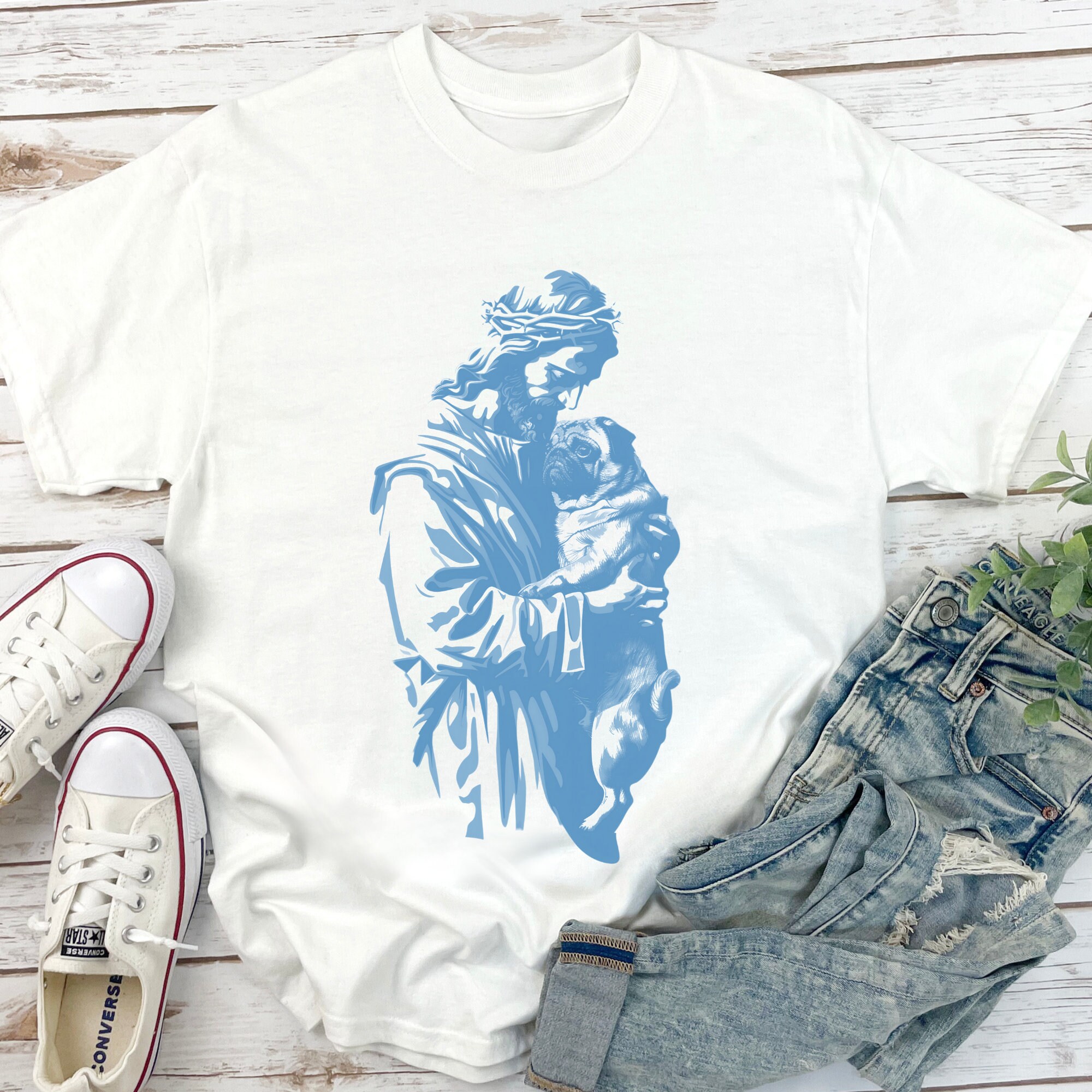 Cute and Funny Pug PNG Designs Jesus Hugging Pug, Christian Pug Art ...