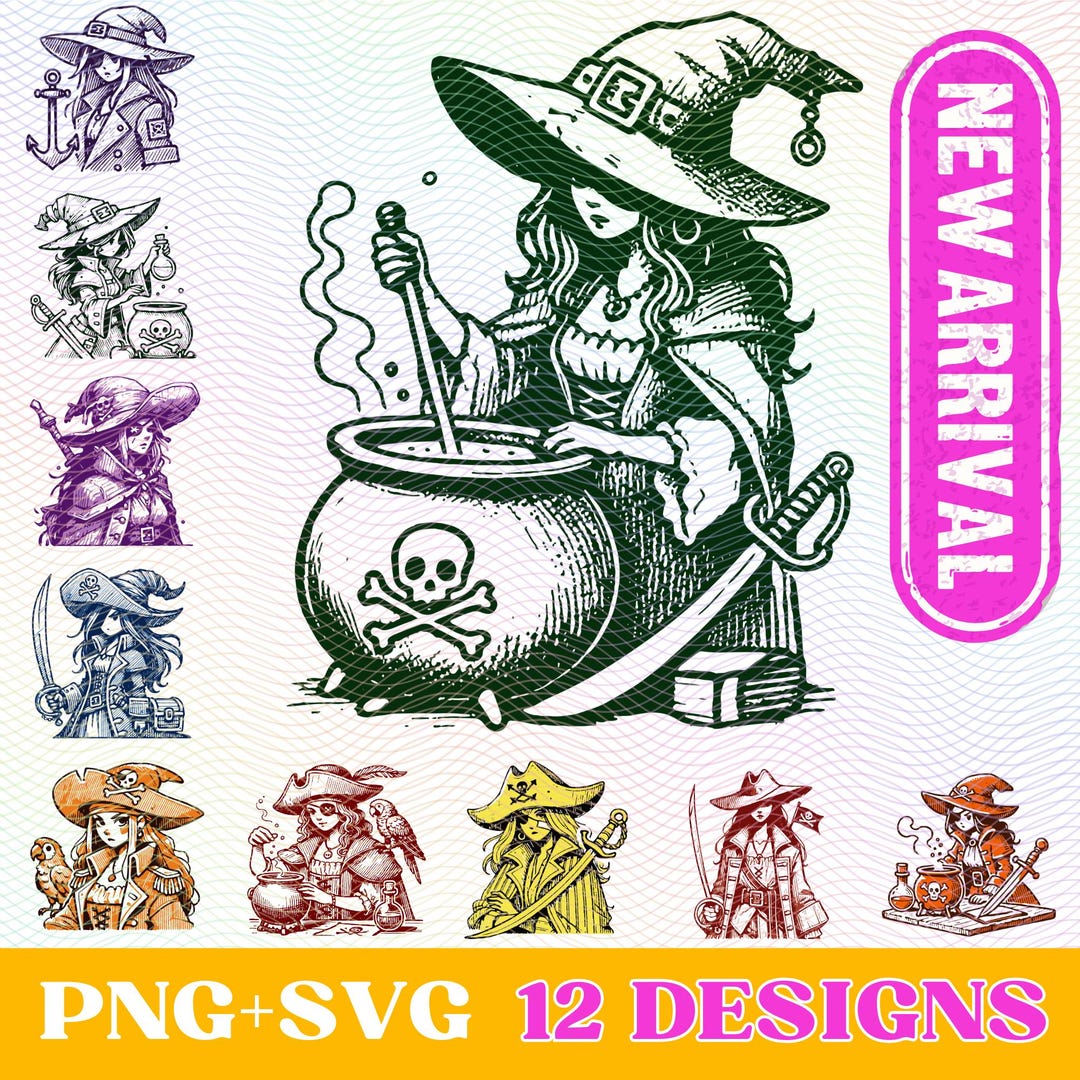 Witch Pirate Bundle Halloween PNG and SVG Collection, Pirate Witch ...