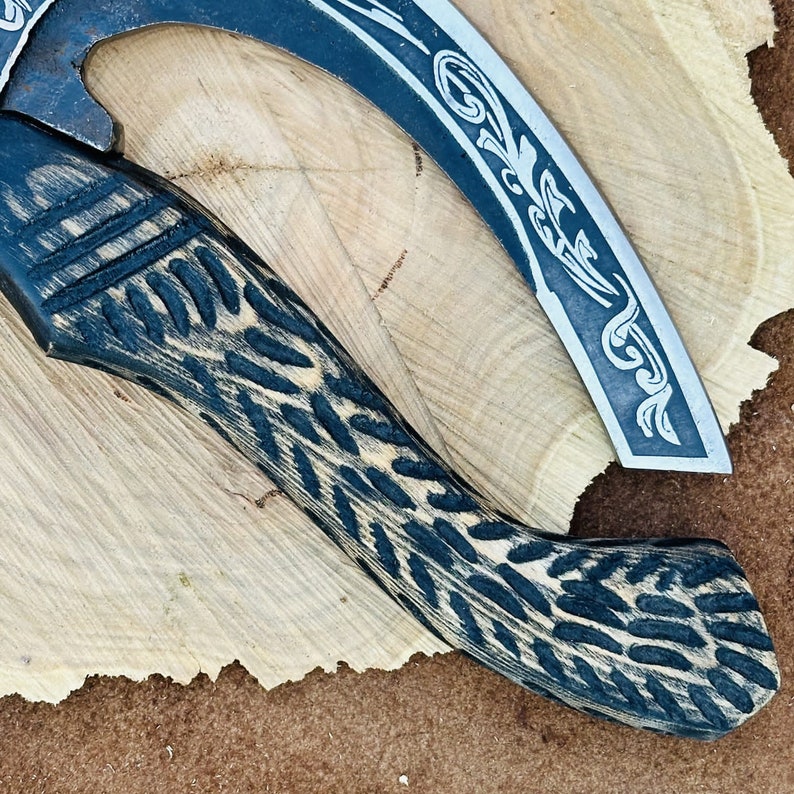 Custom Hand Forged Viking Pizza Cutter Axe , Etched Head , Wood Handle ...