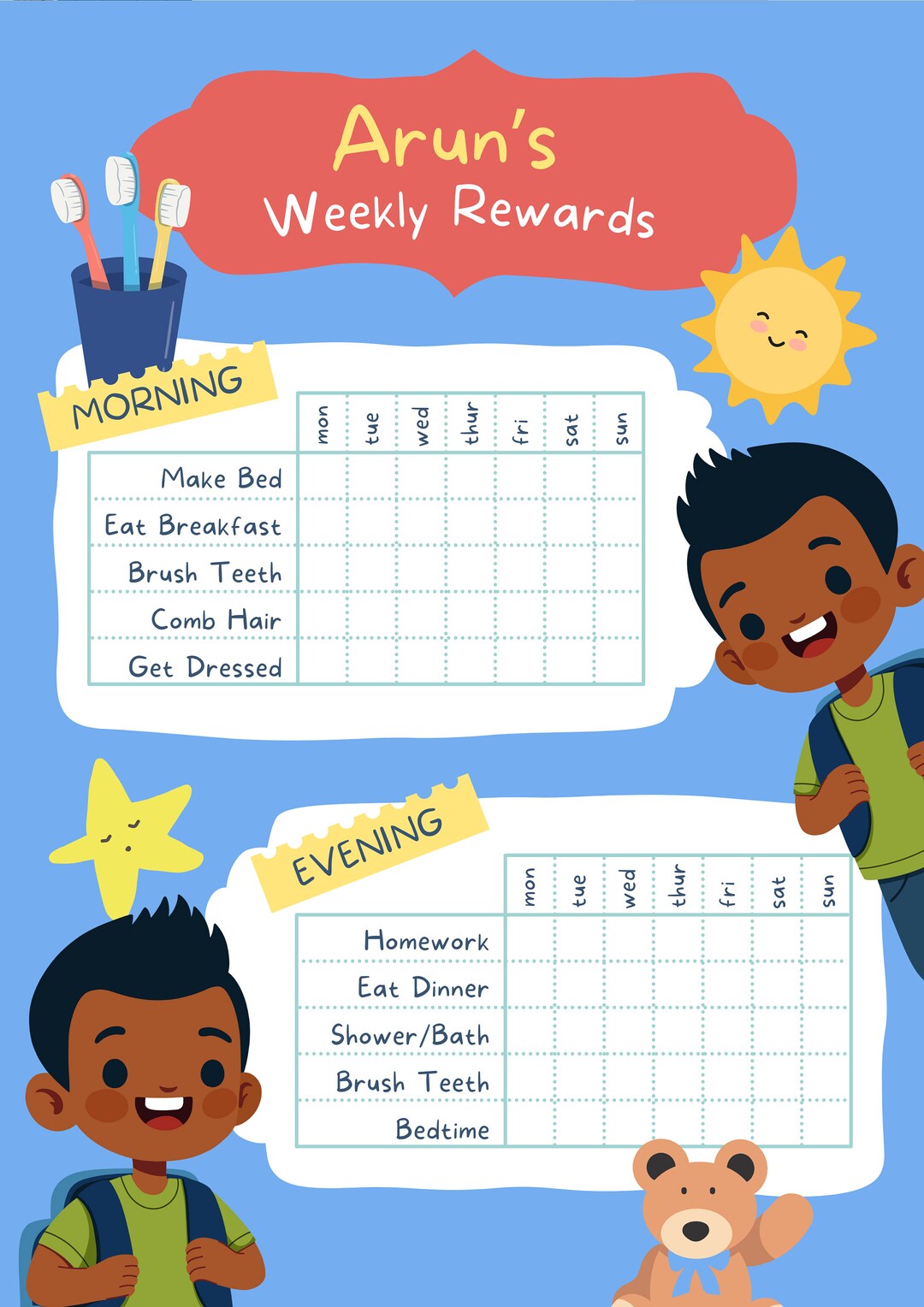 Personalised Digital Reward Charts Customisable Behavior Trackers for ...