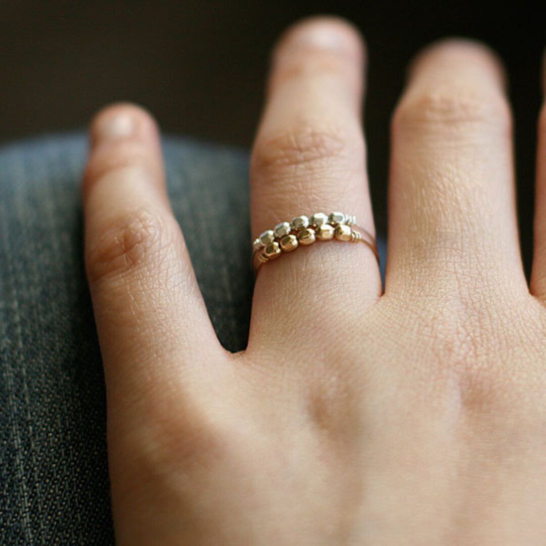 Gold and Silver Stacking Ring Set, Light Beaded Rings, Mixed Metal ...