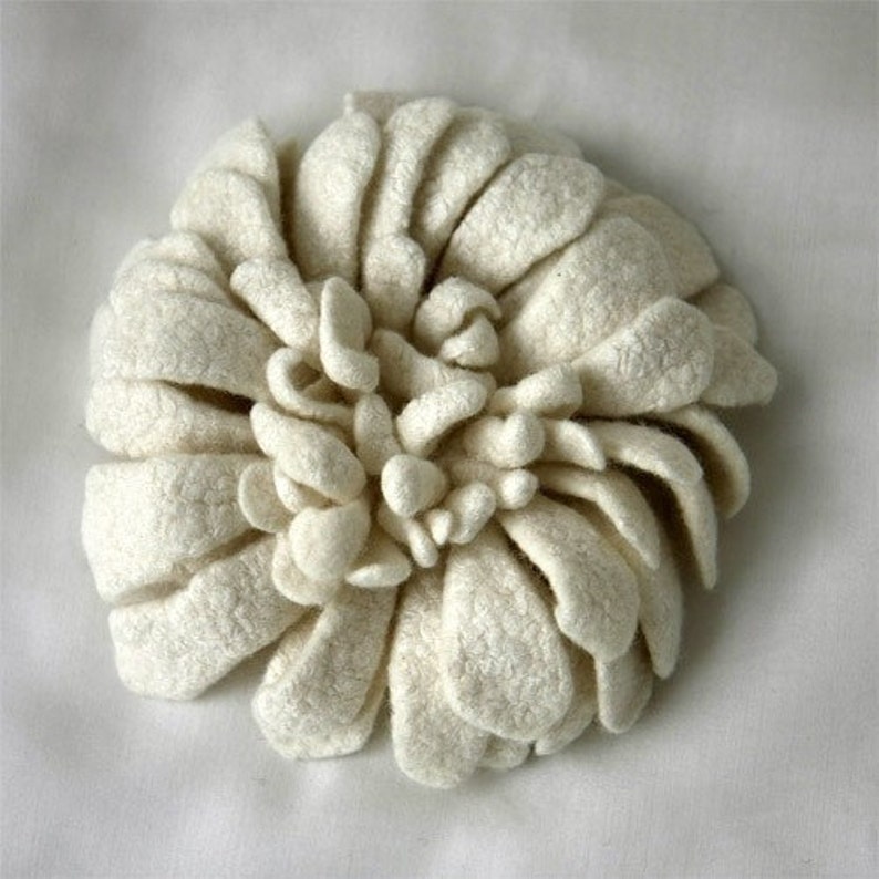 Felted Brooch - Hand Felted Dahlia Flower Brooch - Milk White Big ...