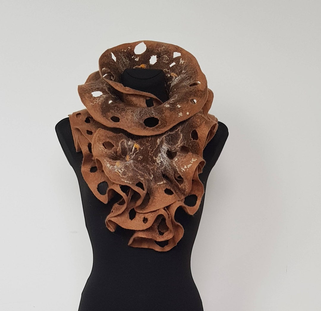 Scarf Felted Scarf Brown Wool Scarf Shades of Brown Felt Scarf - Etsy