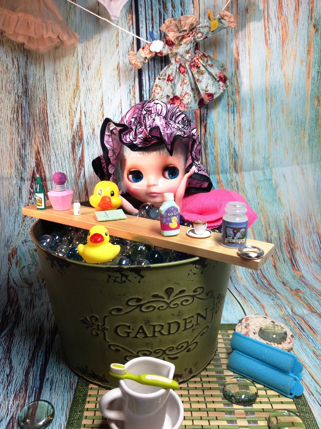 Playscale 1/6 Blythe Pullip Hujoo Bathtub Bath Set in the Garden Green ...