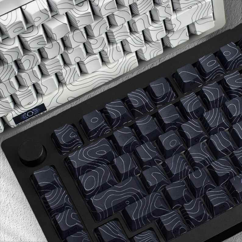 White Backlit Topographic Keycap Set, White Side Print Swirl Keycap Set ...
