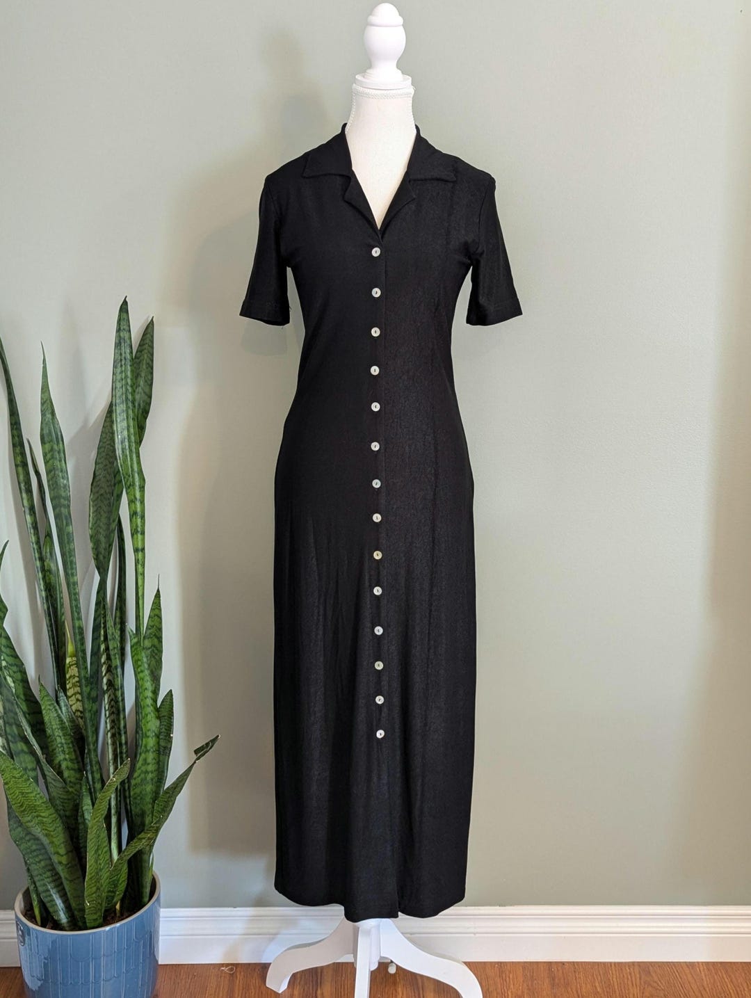1990's Black Collared Button Down Dress - Women's Size S - Etsy