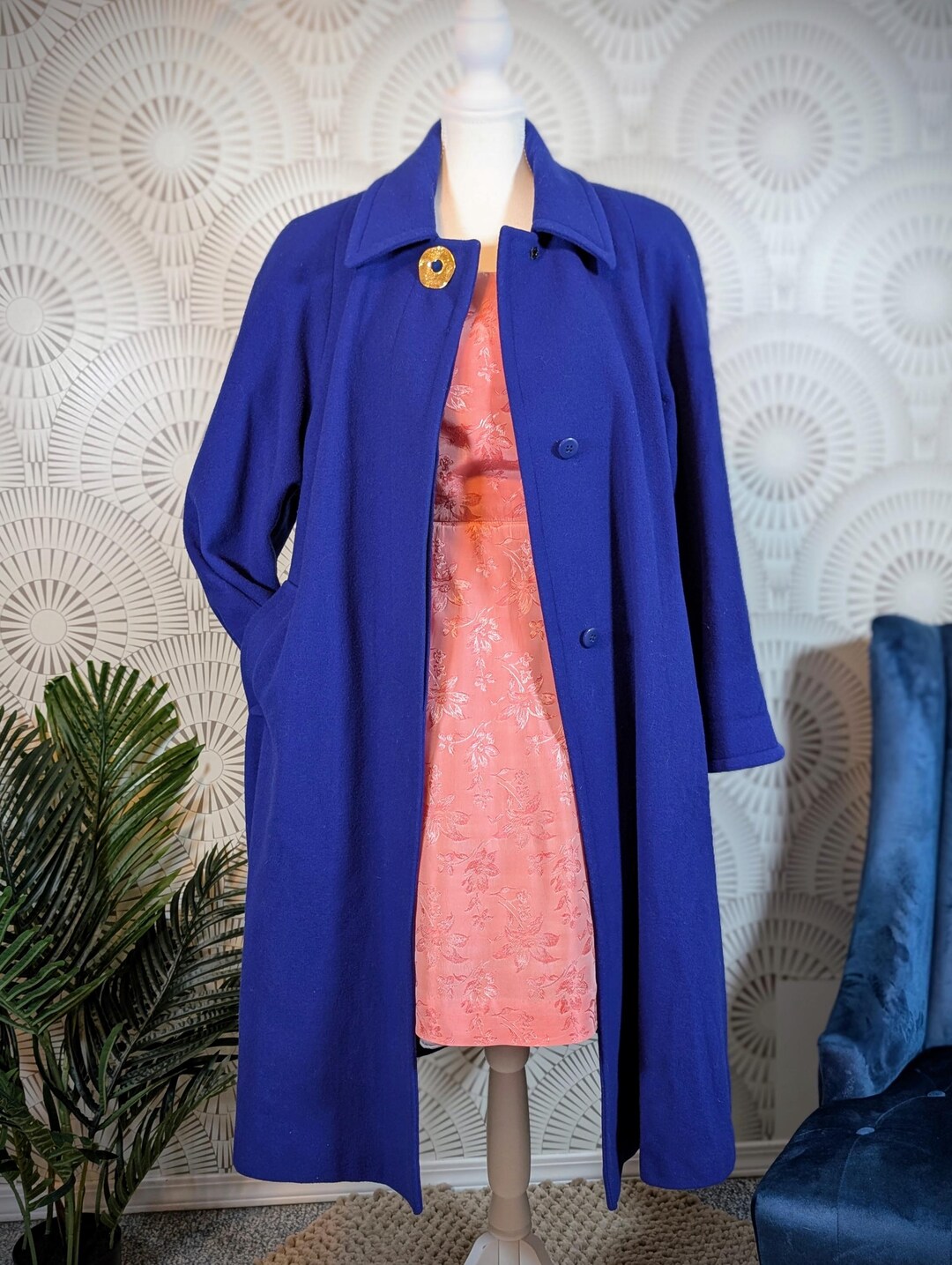 1980's/1990's Cobalt Blue Wool Overcoat With Gold Button - Women's Size ...