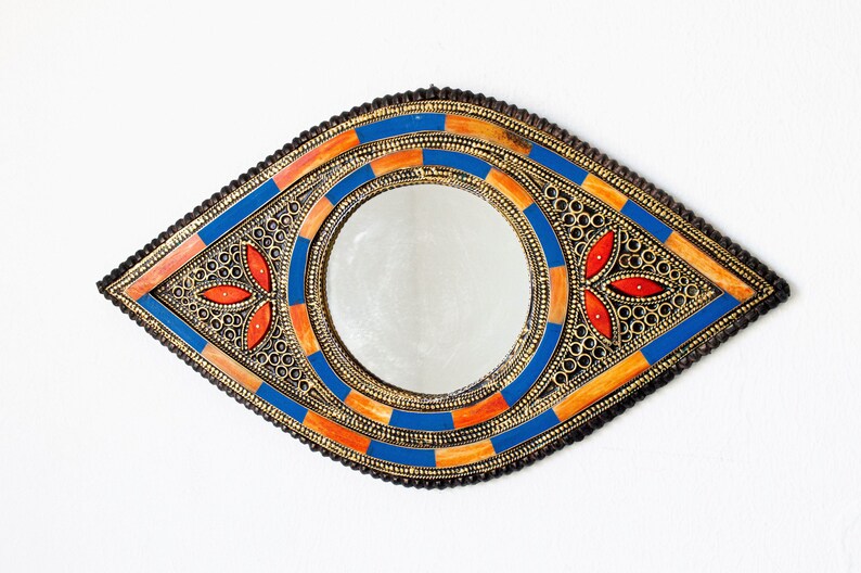 Evil Eye Mirror, Vintage Moroccan Eye Shape Mirror, Wall Decor, Carved ...