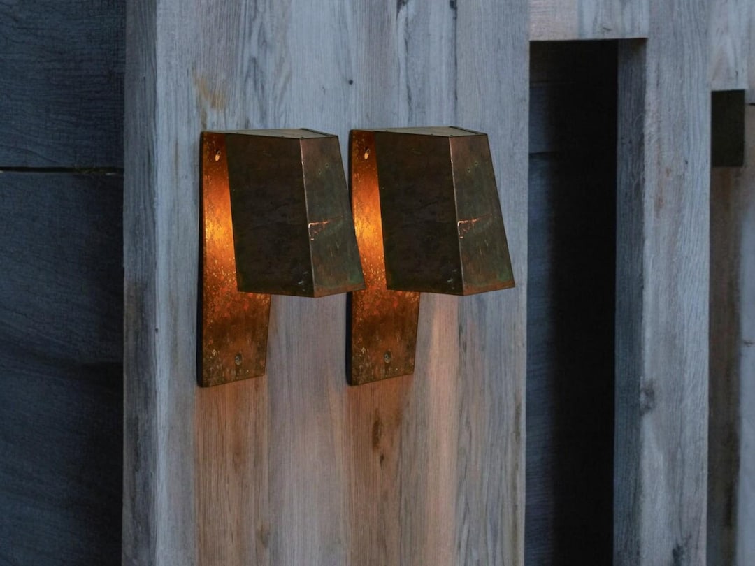 Set of 2 Copper Sconces Light, Outdoor Patina Wall Pendant, Triangle ...