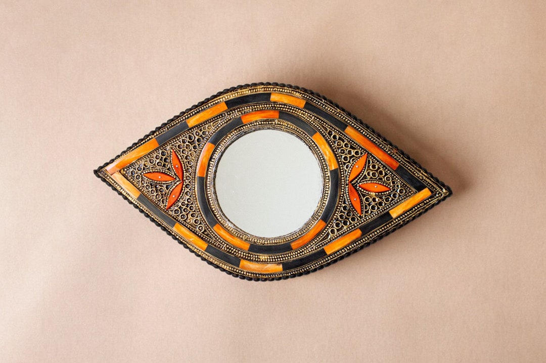 Evil Eye Mirror, Vintage Moroccan Eye Shape Mirror, Wall Decor, Carved ...