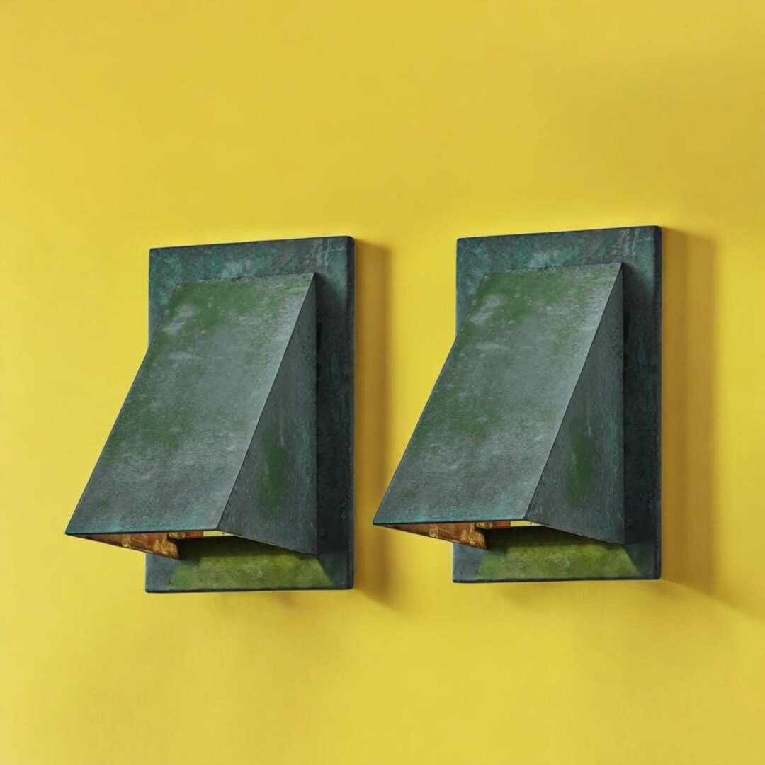 Set of 2 Outdoor Copper Sconces Light, Green Patina Wall Pendant ...
