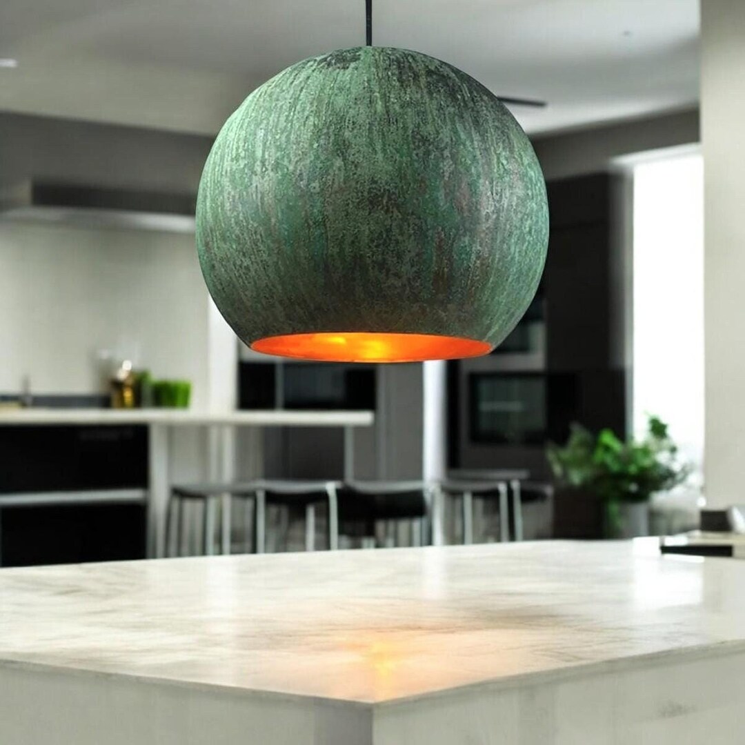 Antique Copper Pendant Light, Oxidized Copper Farmhouse Pendant Lights, Green Patina Hanging ...