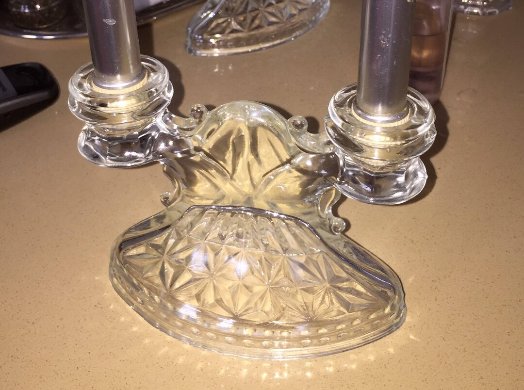 Antique Glass Double Candle Holder - Etsy