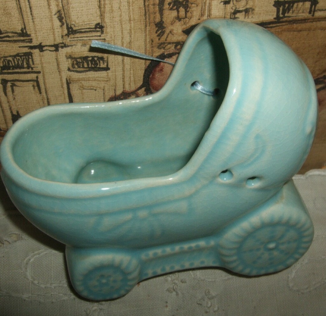 Vintage Blue Ceramic Baby Buggy - Etsy