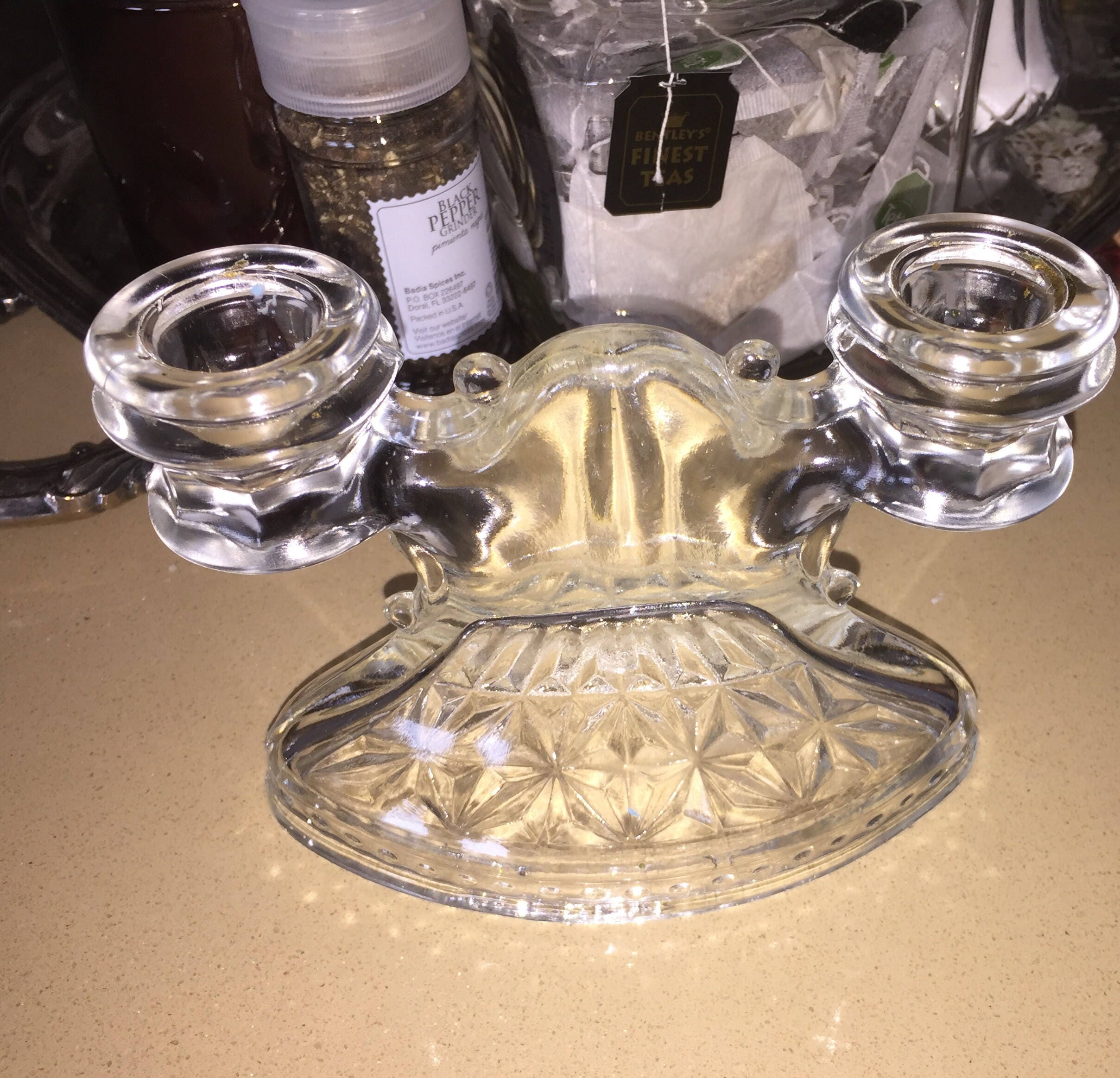 Antique Glass Double Candle Holder | Etsy