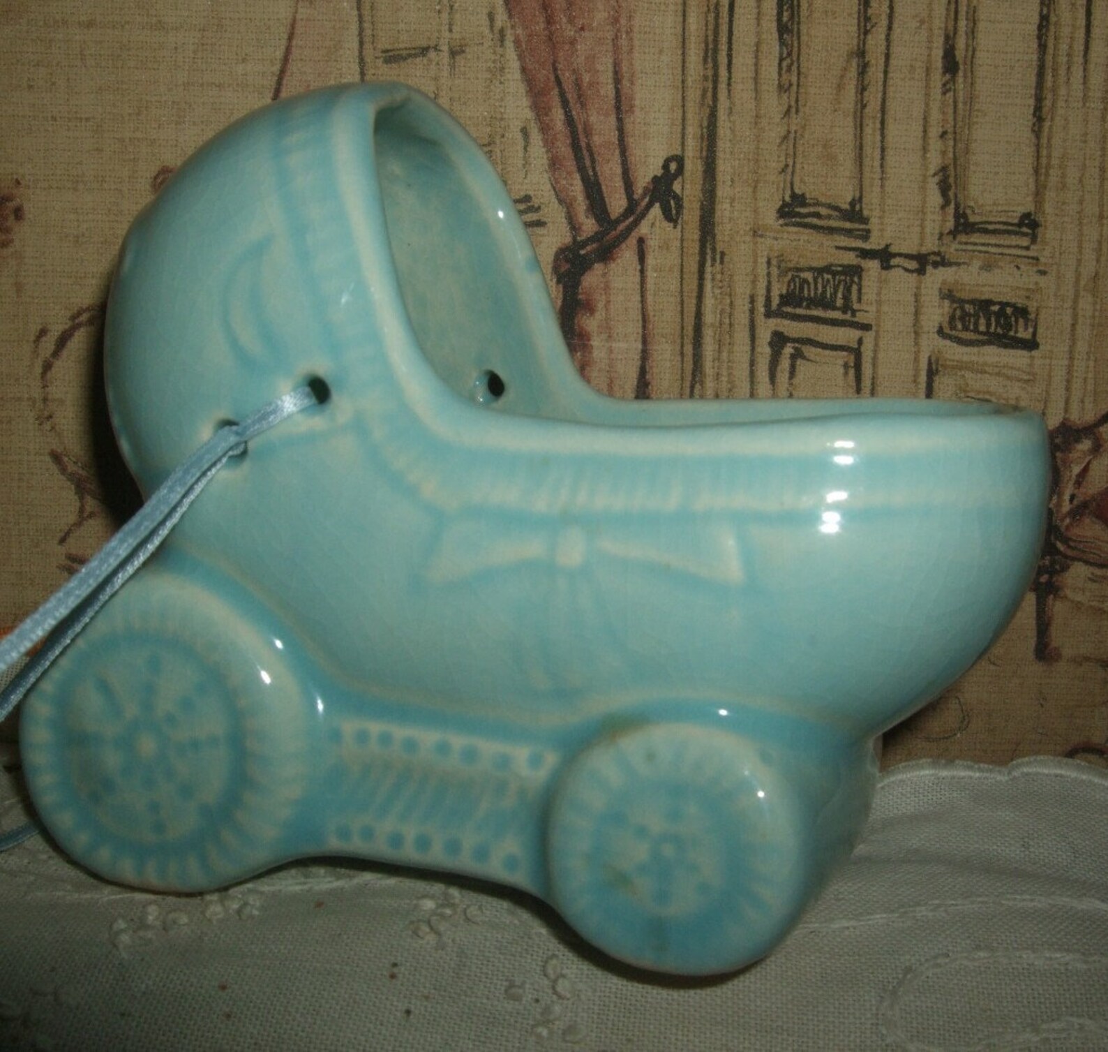Vintage Blue Ceramic Baby Buggy - Etsy