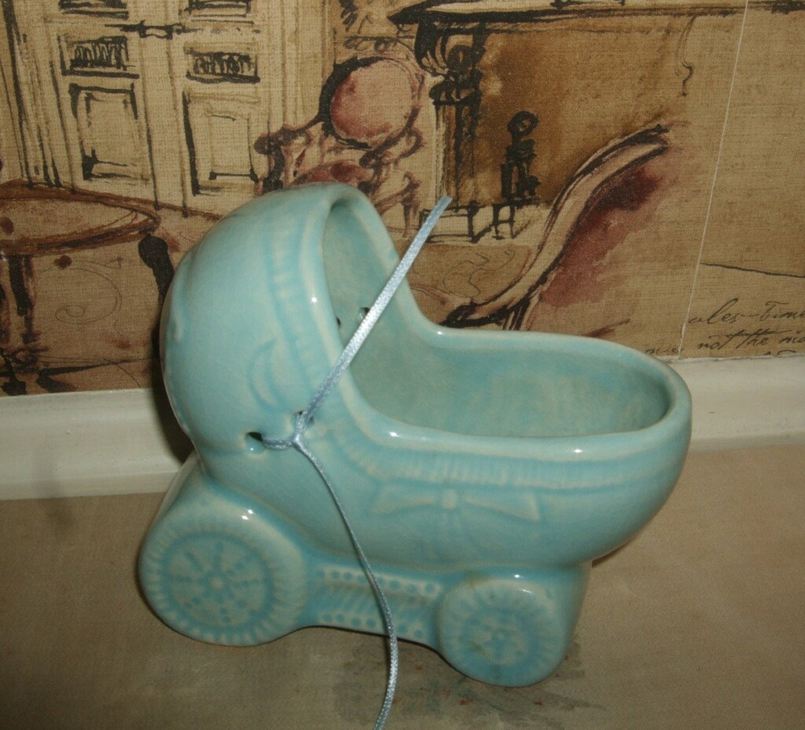 Vintage Blue Ceramic Baby Buggy - Etsy