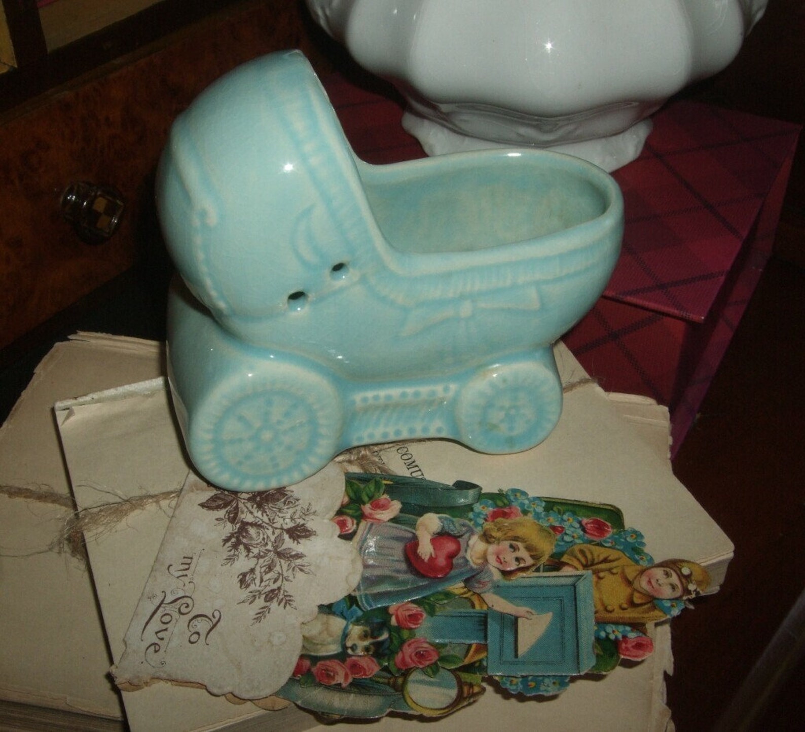 Vintage Blue Ceramic Baby Buggy - Etsy