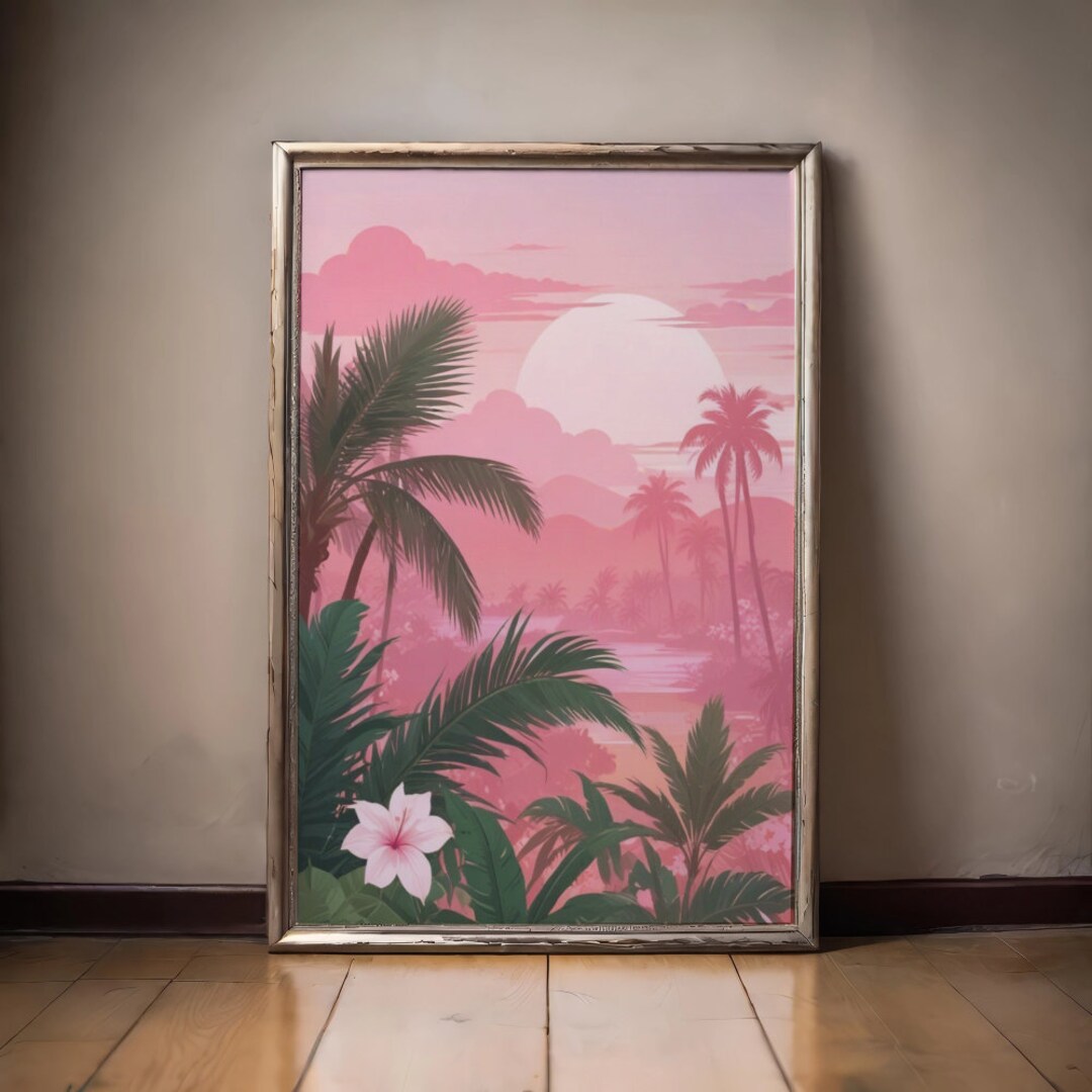 2 Posters , Pink Paradise, Retro Print, Beachy Vibe Wall Art, Dorm Room ...