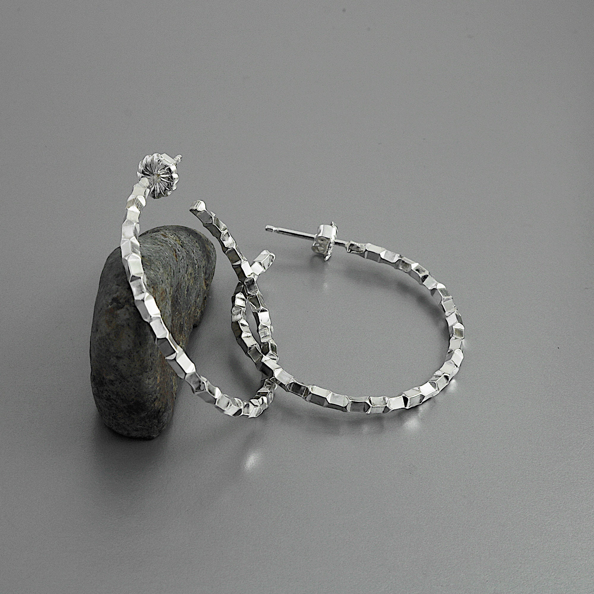 Sterling Silver Sparkle Hoop Earrings One Inch Faceted Hoops - Etsy