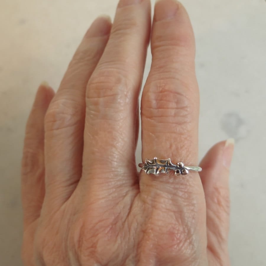 Sterling Silver Holly Ring Leaf and Berry Stacking Winter - Etsy