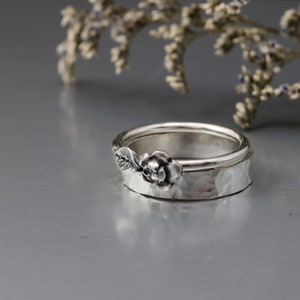 Little Rose Sterling Silver Ring, Small Floral Stacking Ring, Nature ...