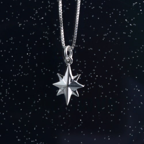 Sterling Silver North Star Pendant Necklace 16 Point North - Etsy
