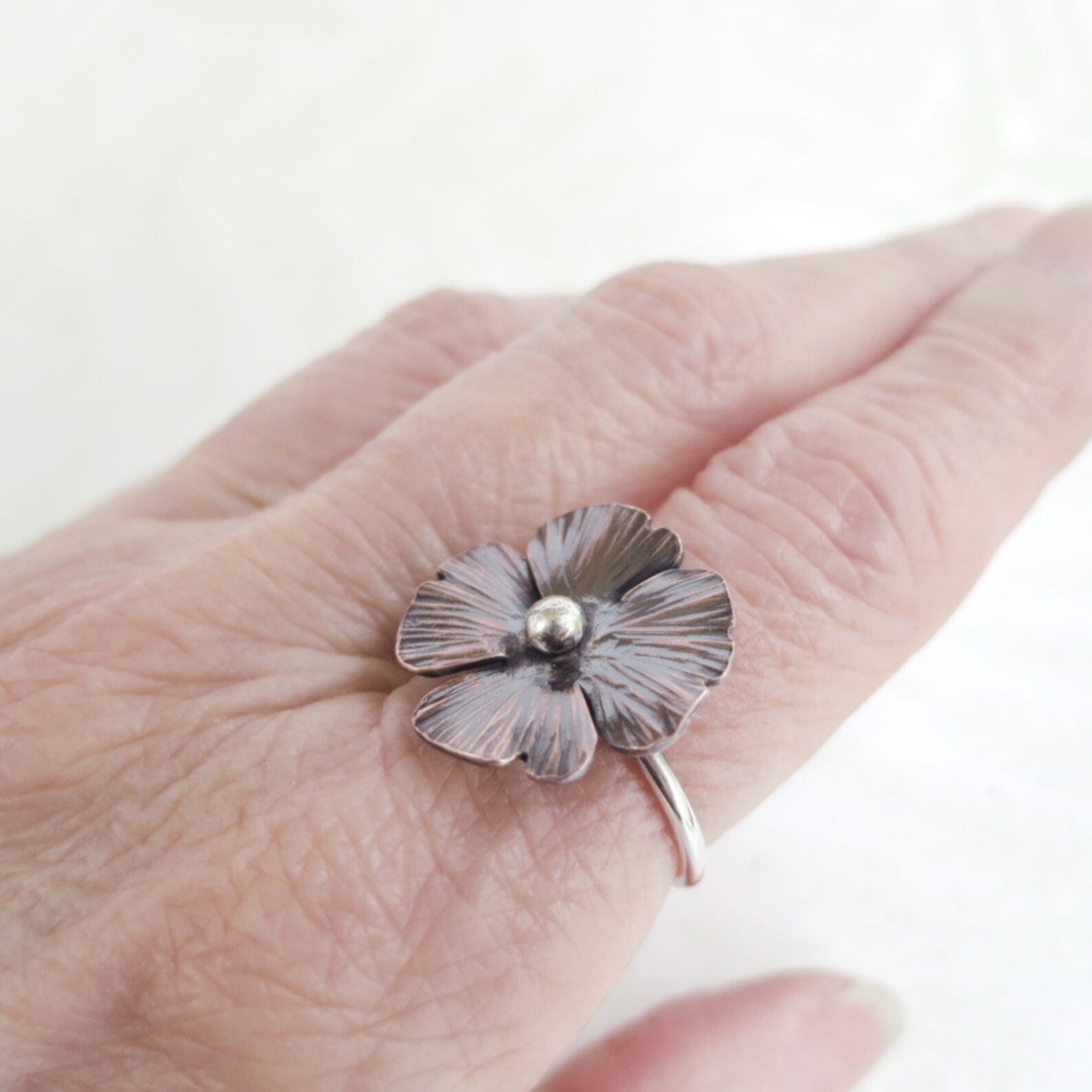 Poppy Flower Ring in Copper and Sterling Silver Hammered - Etsy