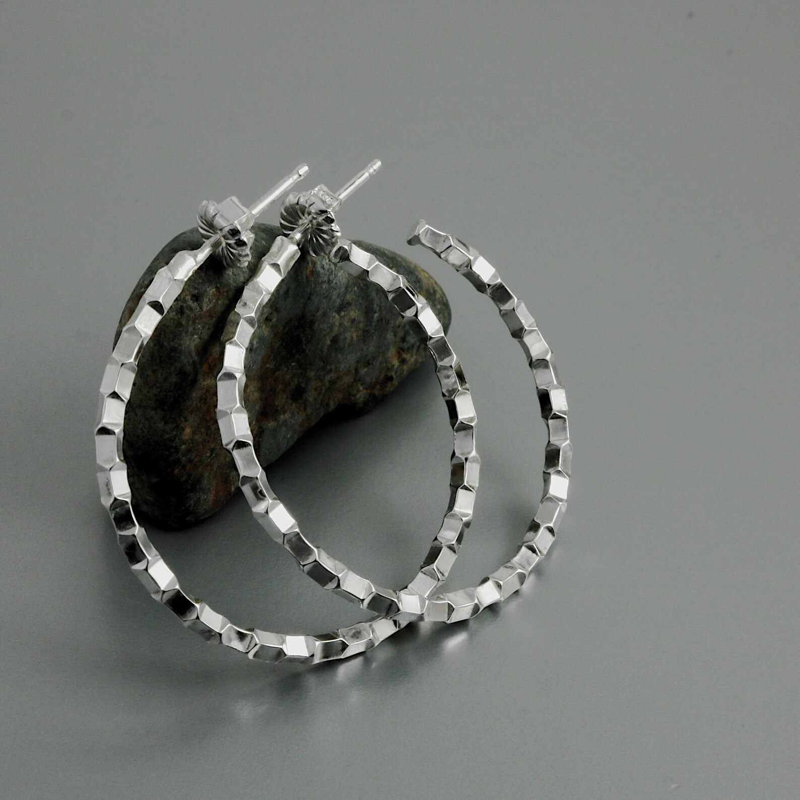 Sterling Silver Sparkle Hoop Earrings One Inch Faceted Hoops - Etsy
