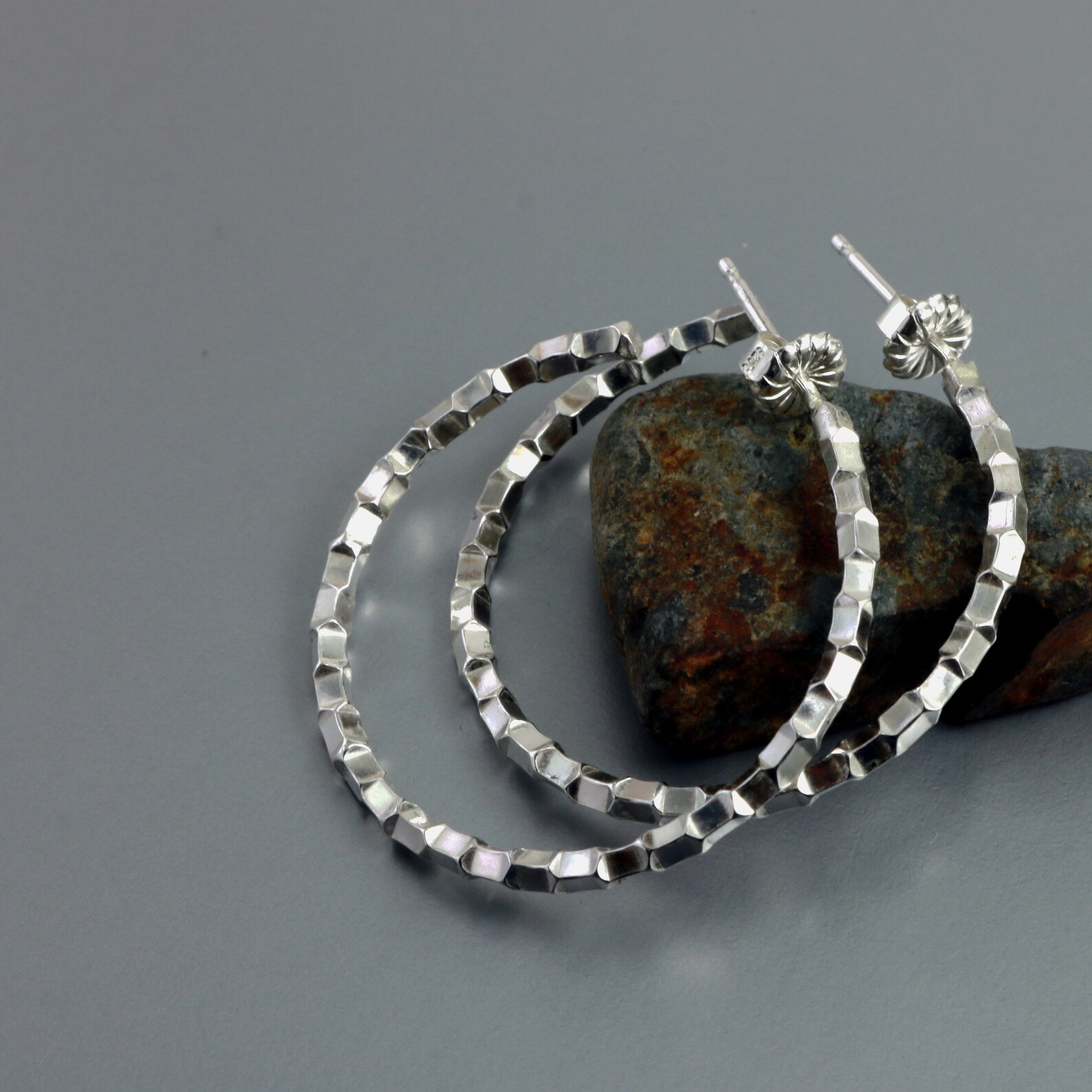 Sterling Silver Sparkle Hoop Earrings One Inch Faceted Hoops - Etsy