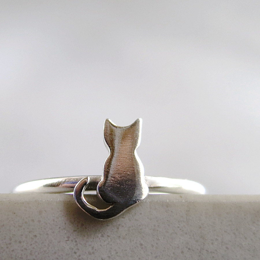 Cat Ring Sterling Silver Tiny Kitten Animal Jewelry - Etsy