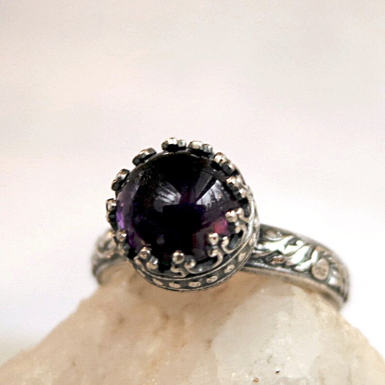 Amethyst and Sterling Silver Ring, Genuine Purple Gemstone in Crown ...