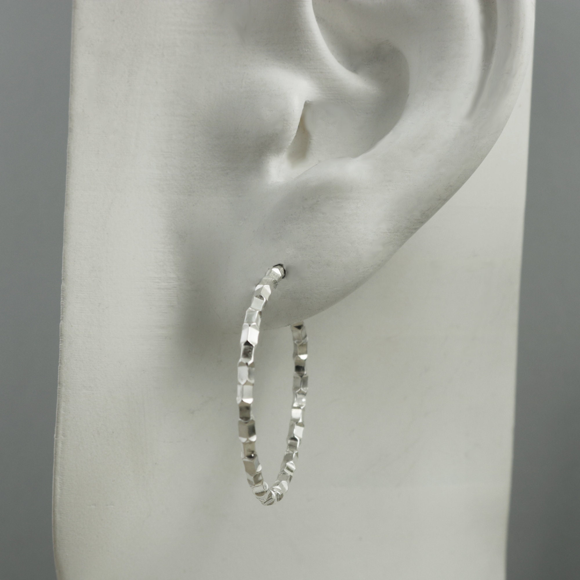 Sterling Silver Sparkle Hoop Earrings One Inch Faceted Hoops - Etsy
