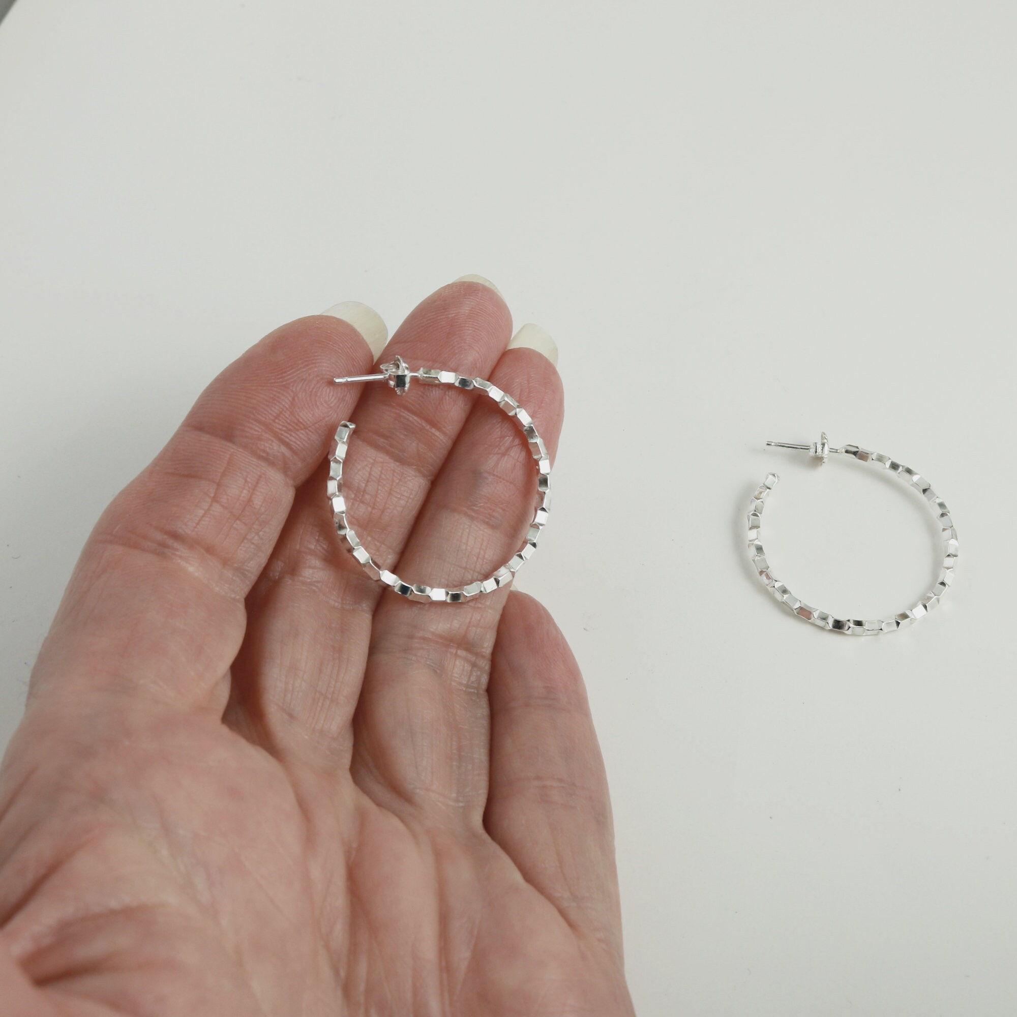 Sterling Silver Sparkle Hoop Earrings One Inch Faceted Hoops - Etsy