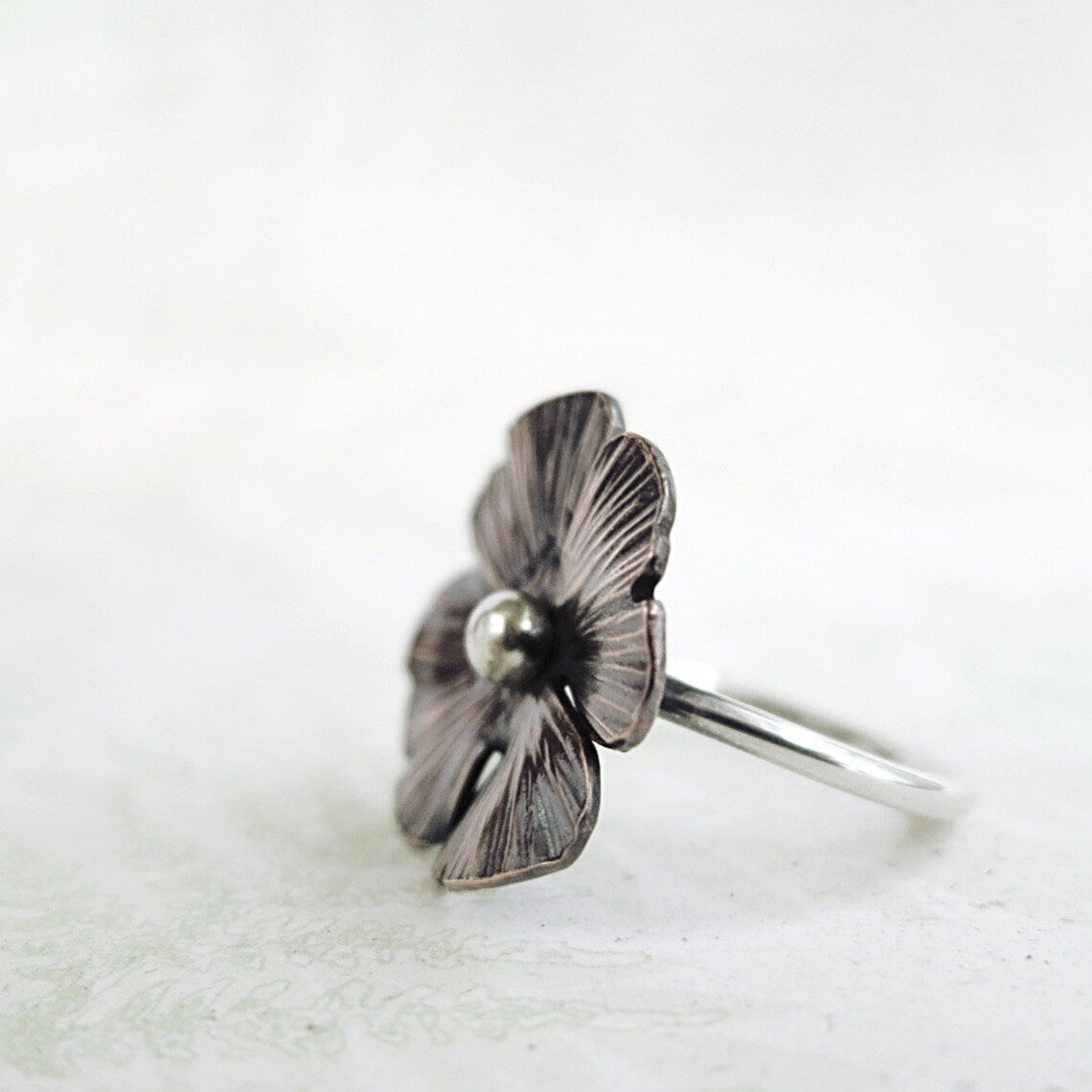 Poppy Flower Ring in Copper and Sterling Silver Hammered - Etsy