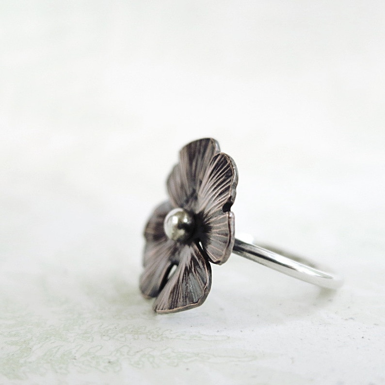 Poppy Flower Ring in Copper and Sterling Silver Hammered - Etsy