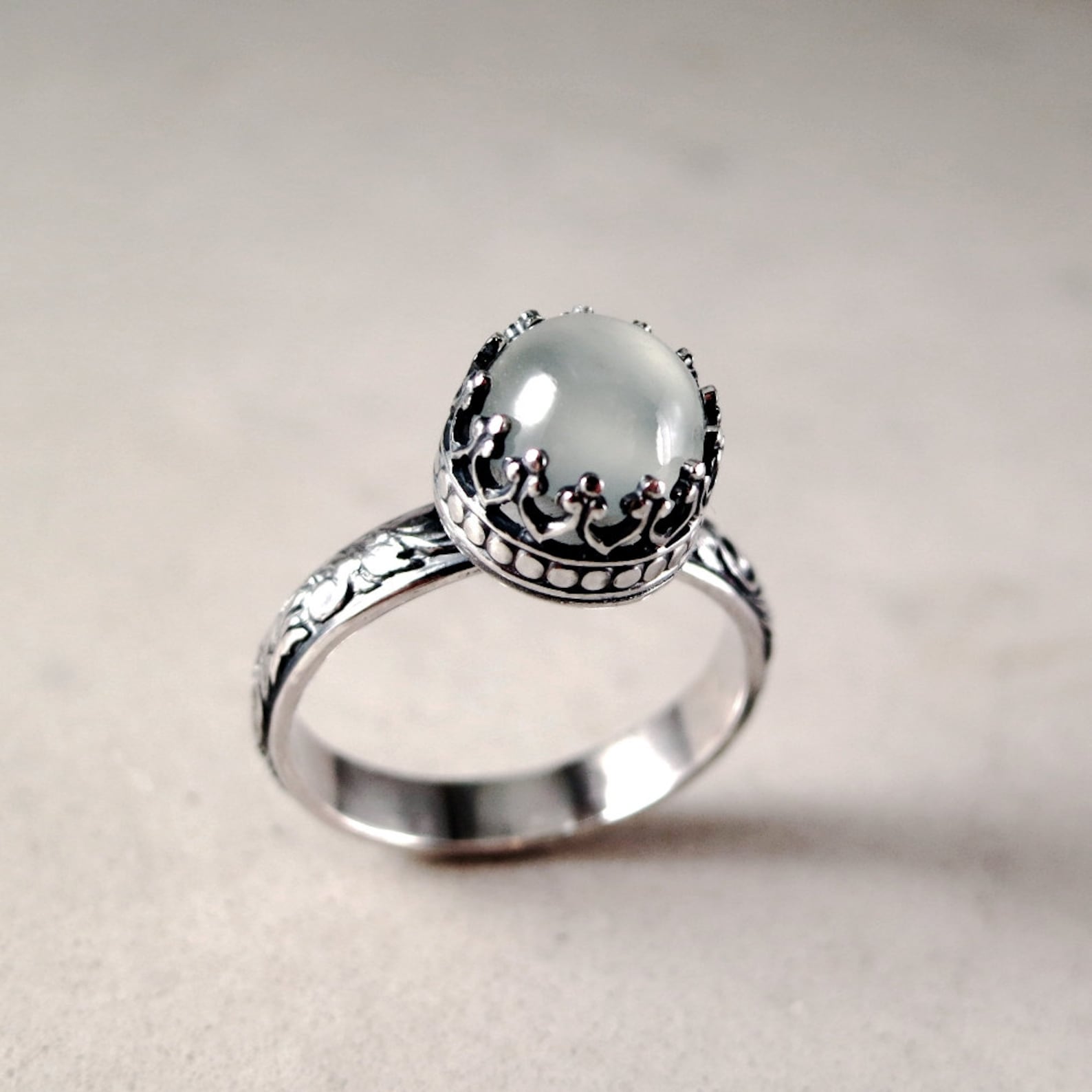 Moonstone and Sterling Silver Ring White Gemstone Crown - Etsy