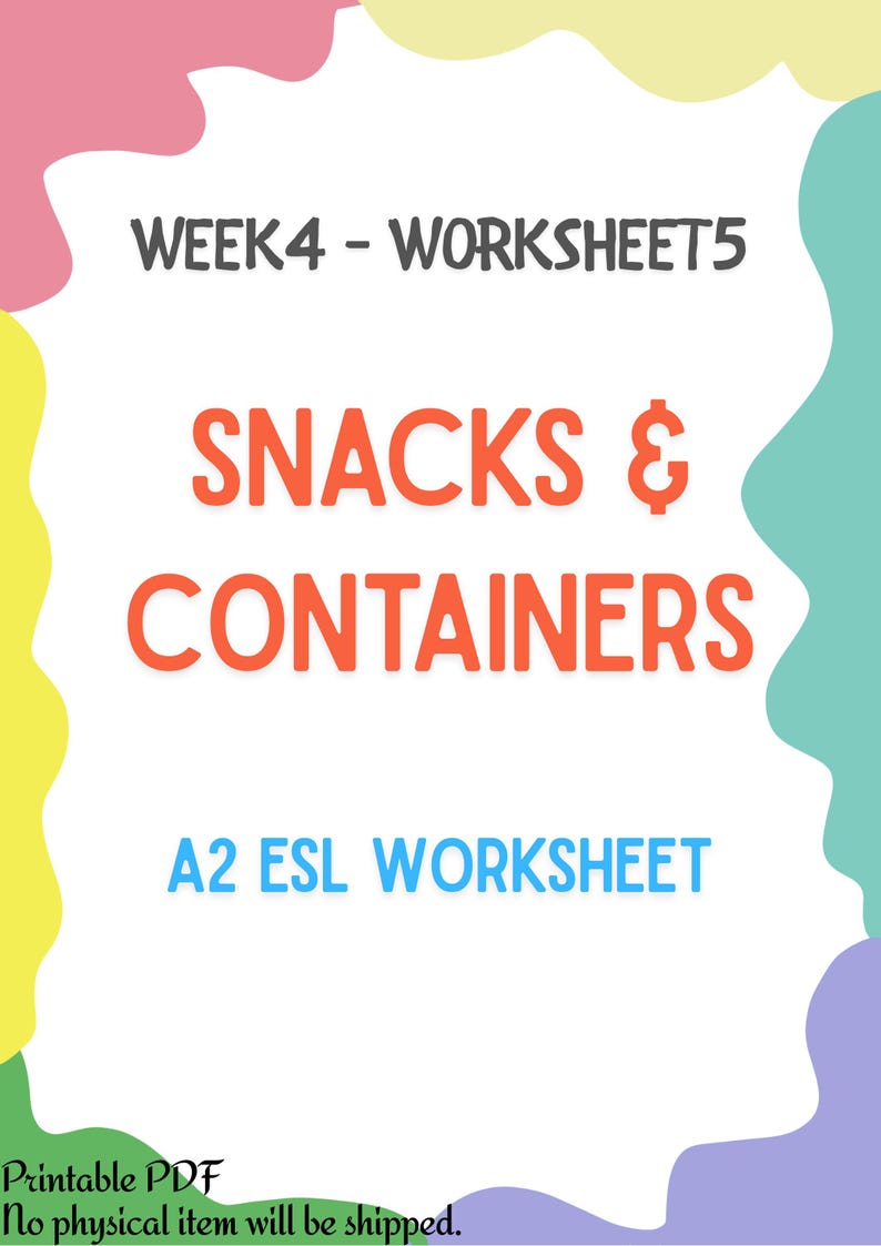 A2 ESL Reading Comprehension-vocabulary Worksheet | Snacks & Containers ...