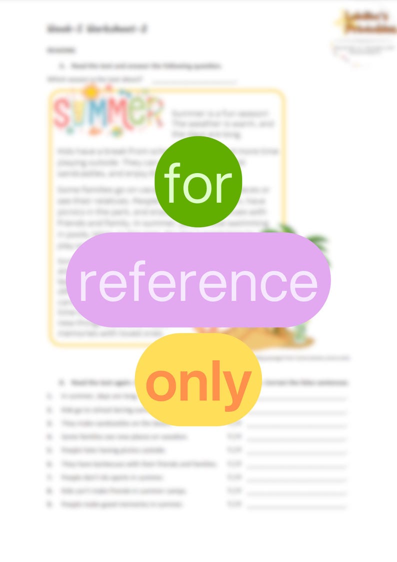A2 ESL Reading Comprehension-vocabulary Worksheet | Summer Activities ...