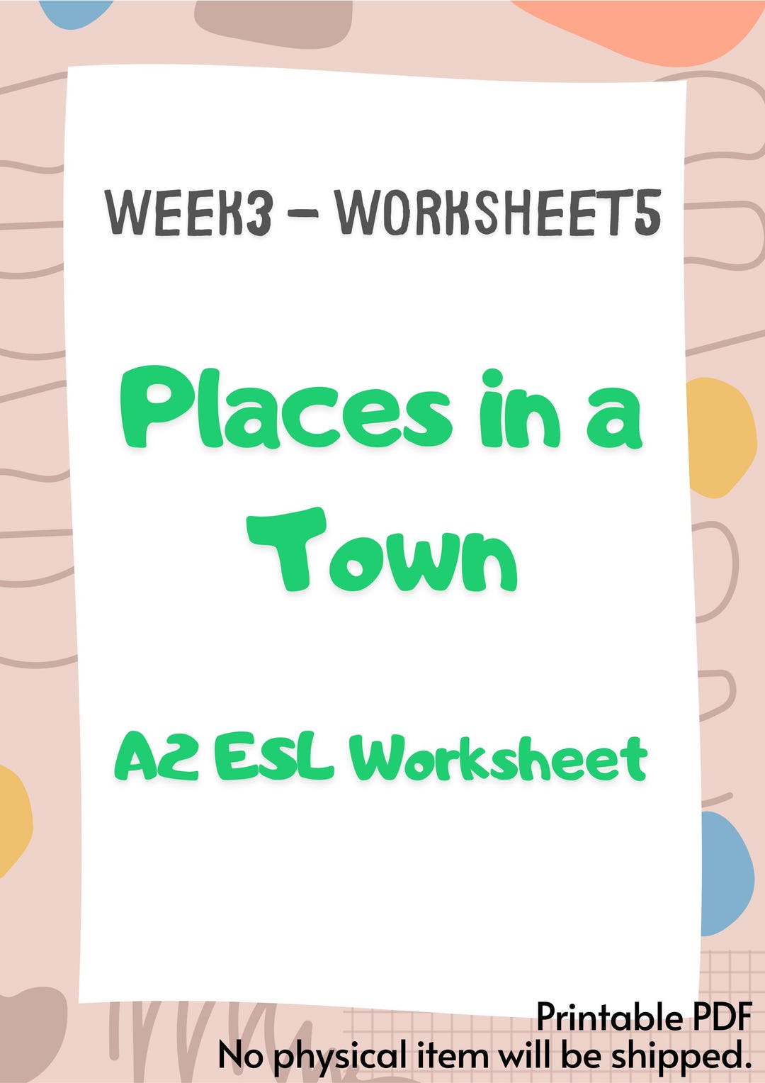 A2 ESL Reading Comprehension-vocabulary Worksheet | Places in a Town - Etsy