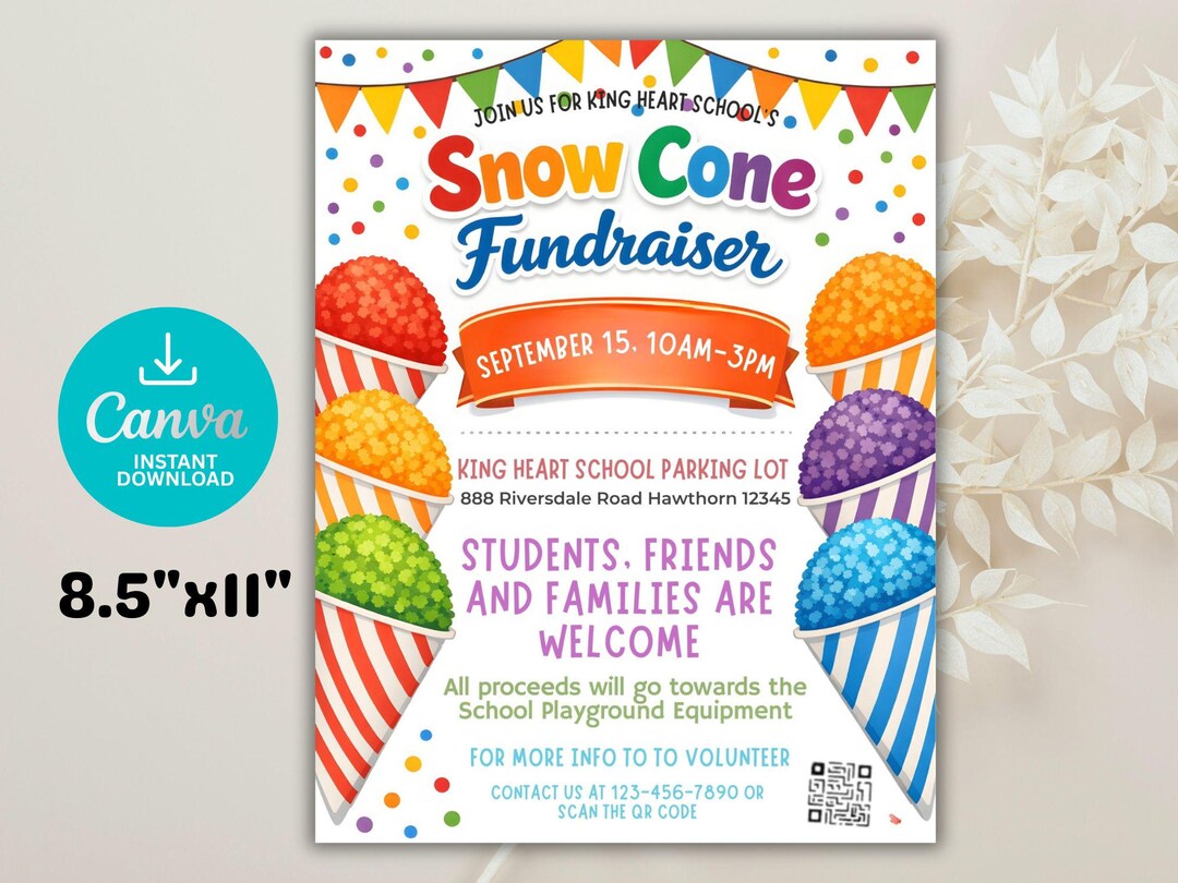 Editable Snowcone Fundraiser Flyer CANVA Template for Summer Colorful ...