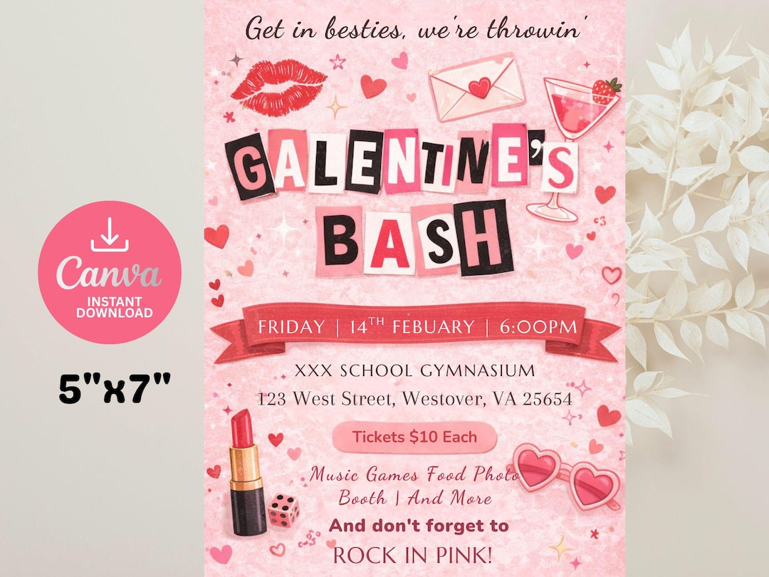 Editable Burn Book Galentine's Day Invitation, Girls Night Canva ...